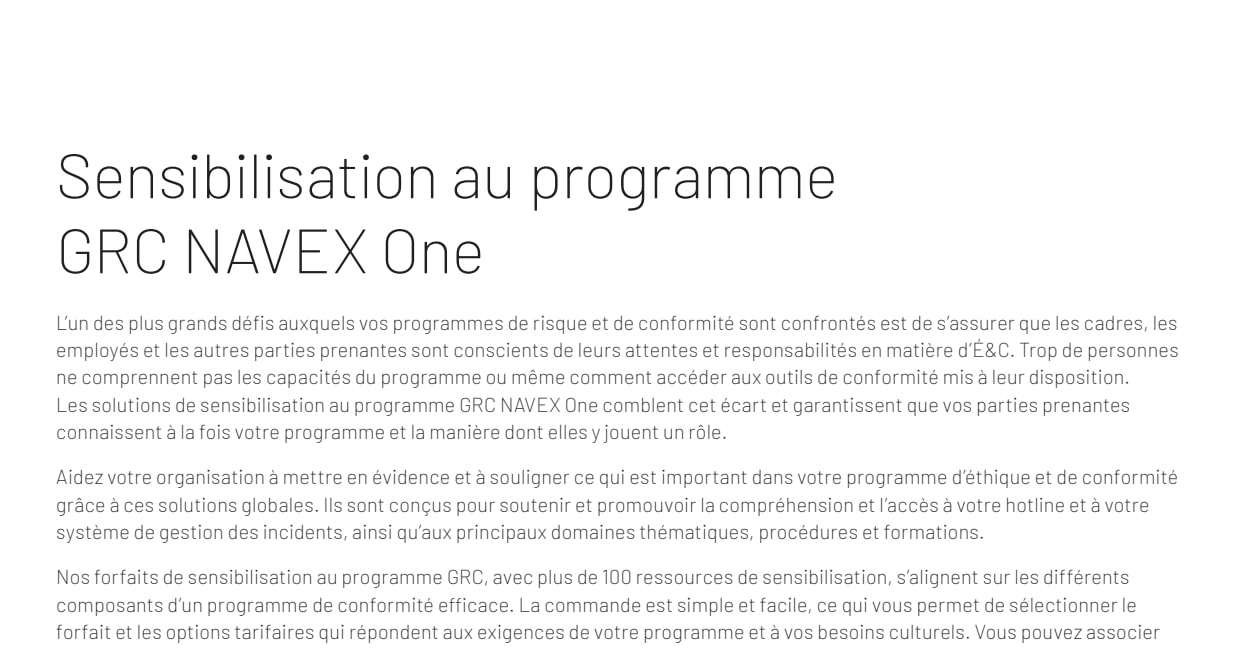 Fiche technique de sensibilisation au programme GRC | NAVEX
