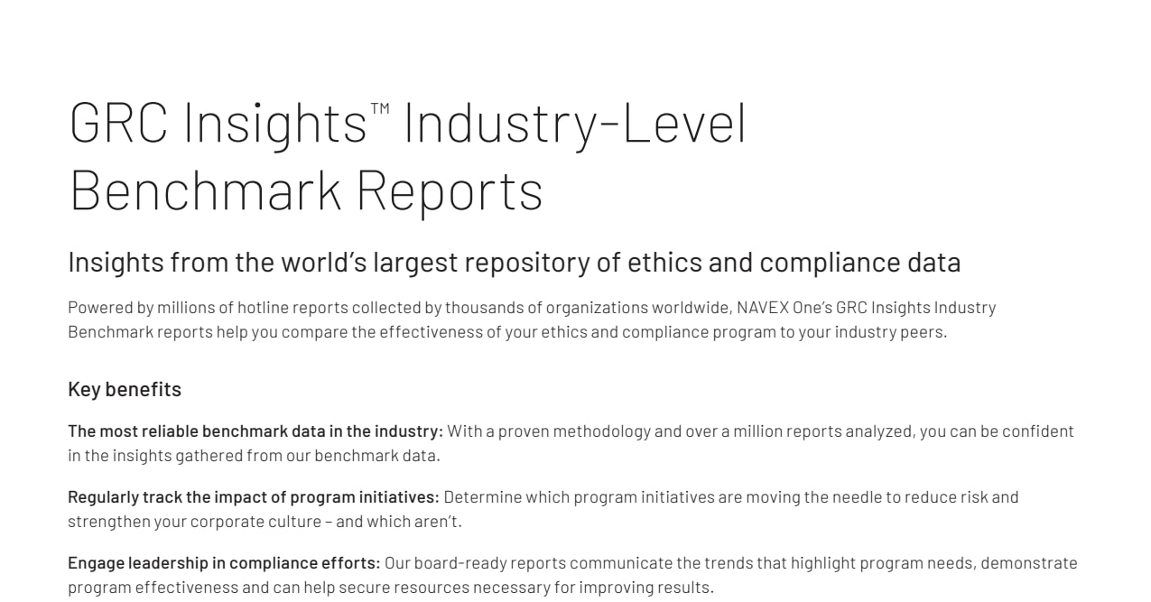 GRC Insights™ Industry-Level Benchmark Reports | NAVEX