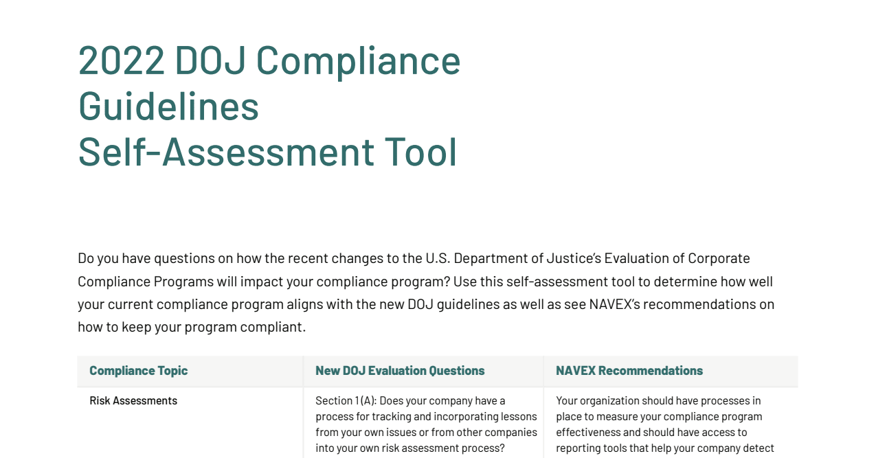 2022 DOJ Compliance Guidelines: Self-Assessment Tool | NAVEX