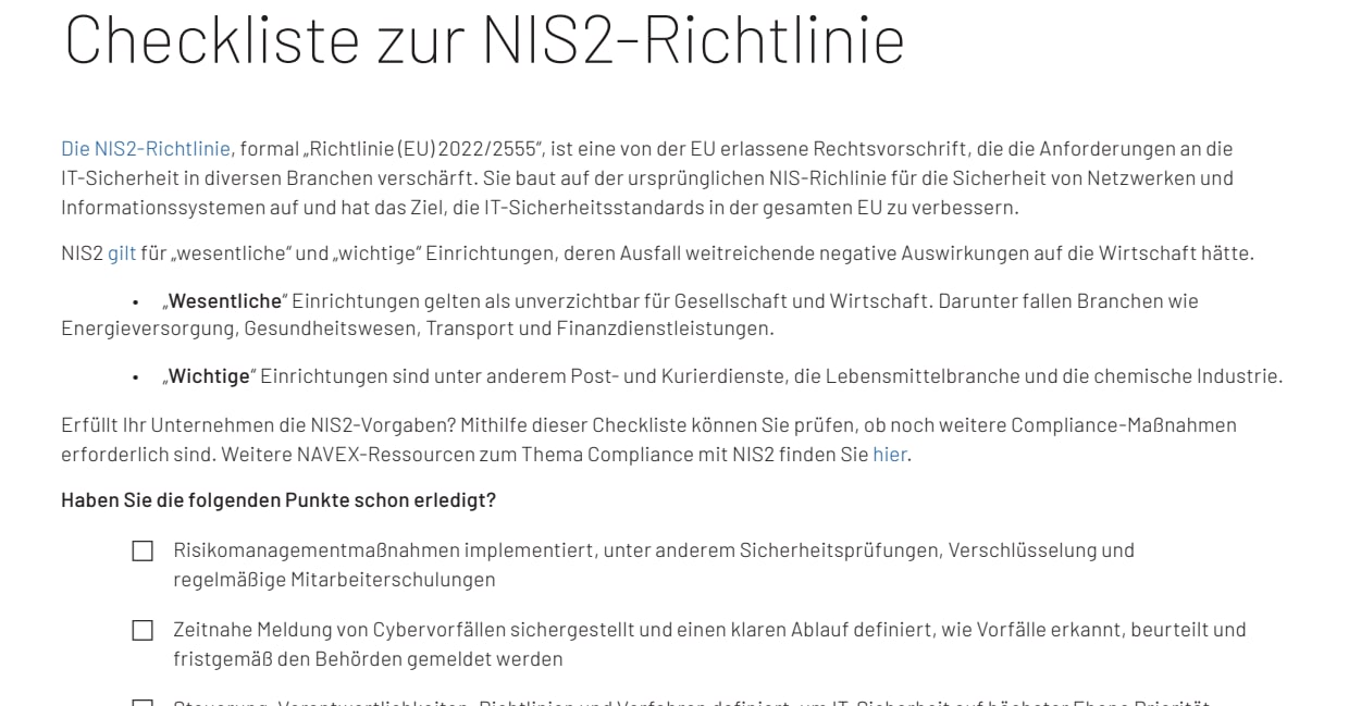 Checkliste zur NIS2-Richtlinie | NAVEX DE