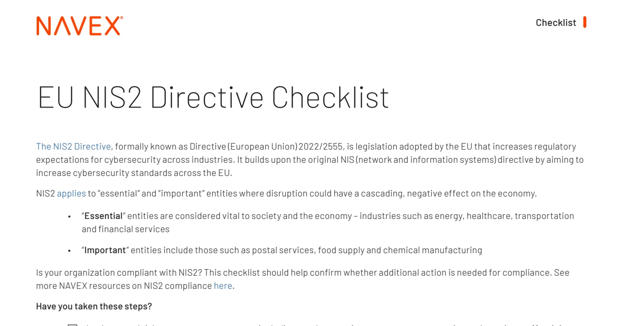 NIS2 Checklist | NAVEX
