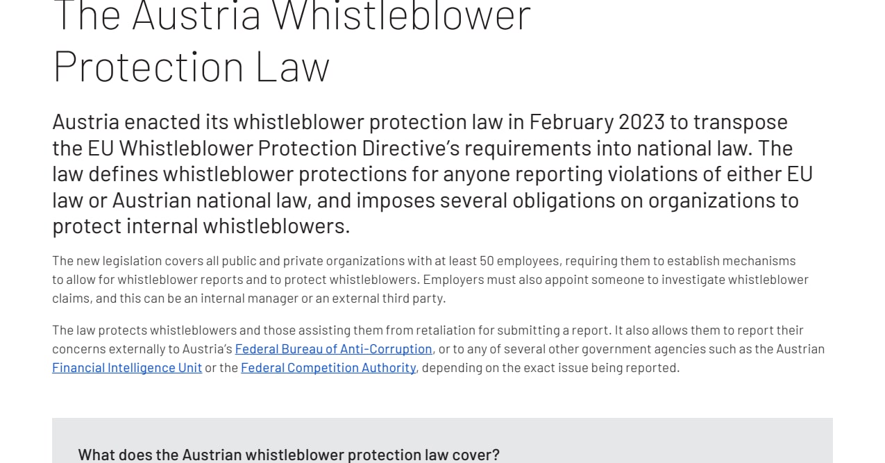 The Austrian Whistleblowing Law | NAVEX