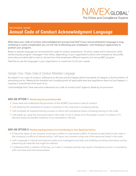 Annual Code Acknowledgements | NAVEX